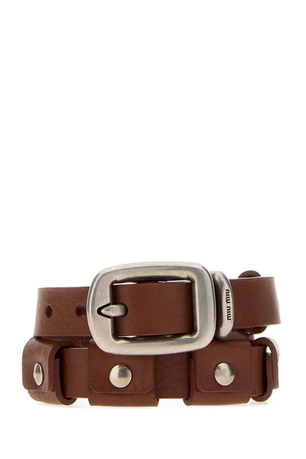 Miu Miu Leather Bracelet With Silver Metal Finishing - Brown