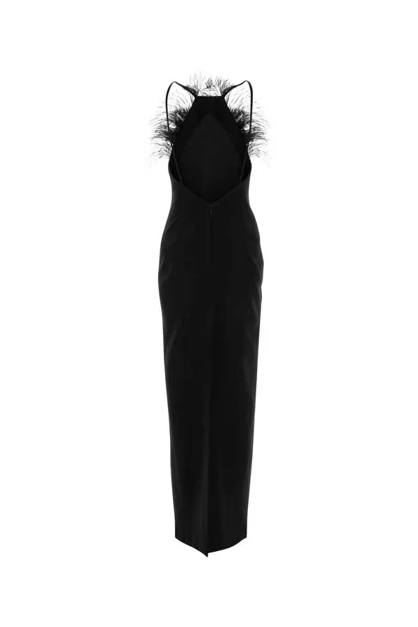 Attico Stretch Cady Long Dress With Ostrich Feather Embellishments
