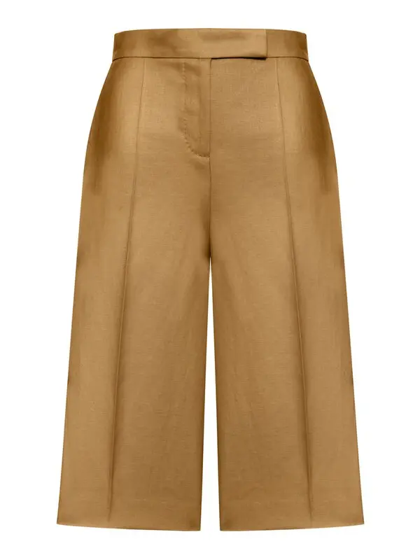 Max Mara Kaki Linen Wide Leg Bermuda Shorts - Cream
