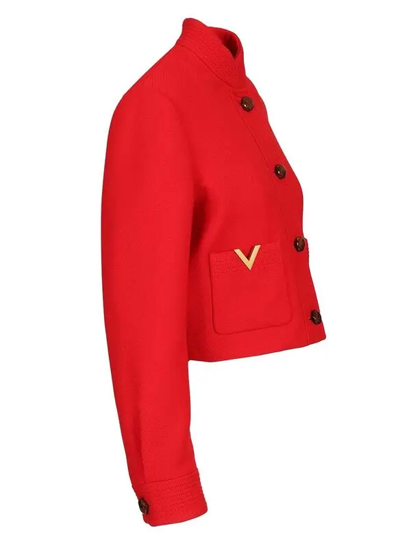 Valentino Garavani Cropped Peacoat In Drill Double With Gold V Detail