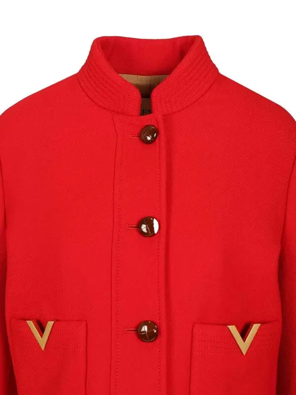 Valentino Garavani Cropped Peacoat In Drill Double With Gold V Detail