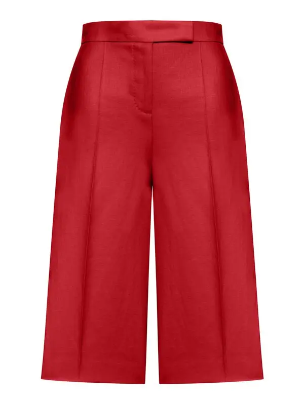 Max Mara Linen Twill Wide Leg Bermuda Shorts - Red