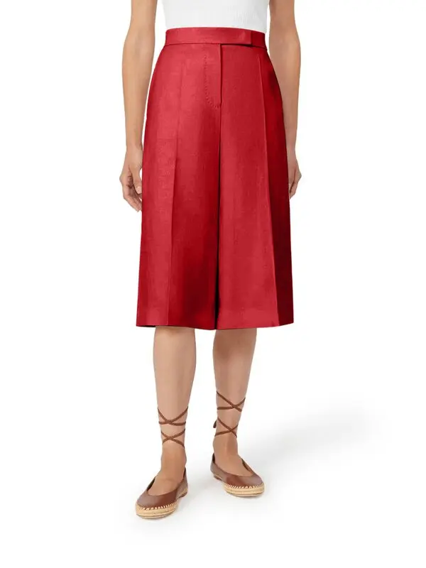 Max Mara Linen Twill Wide Leg Bermuda Shorts - Red