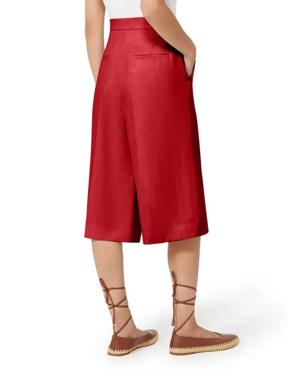 Max Mara Linen Twill Wide Leg Bermuda Shorts - Red