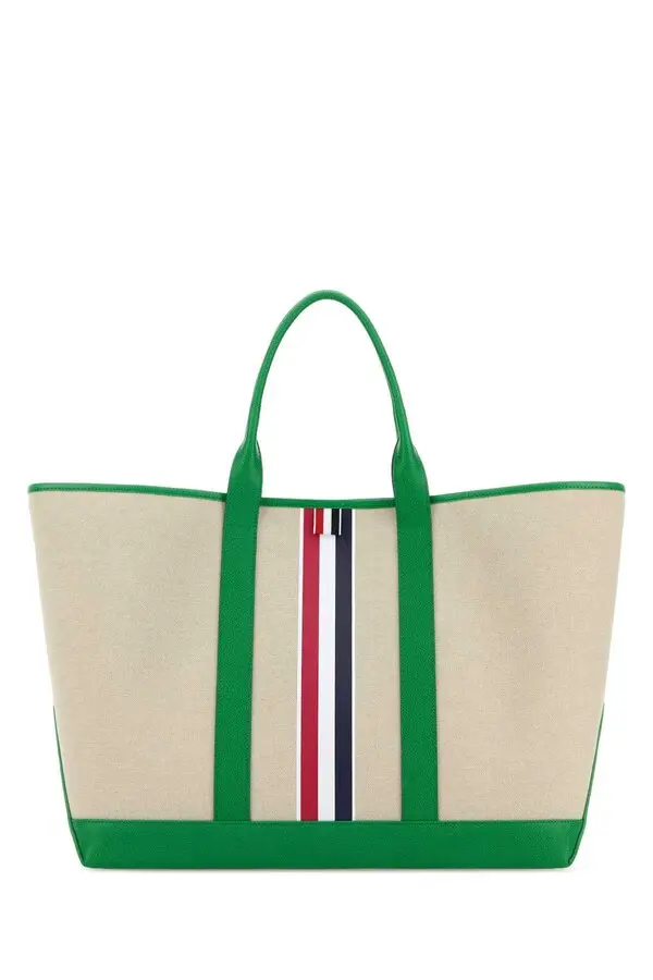 Thom Browne Striped Canvas Medium Shopping Bag - Brown