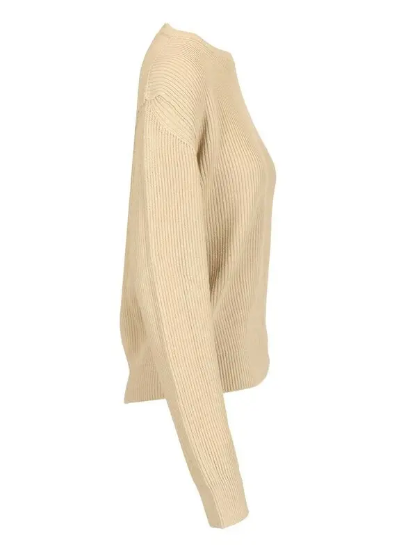 Rick Owens Ribbed Wool Sweater With Back Opening - Cream