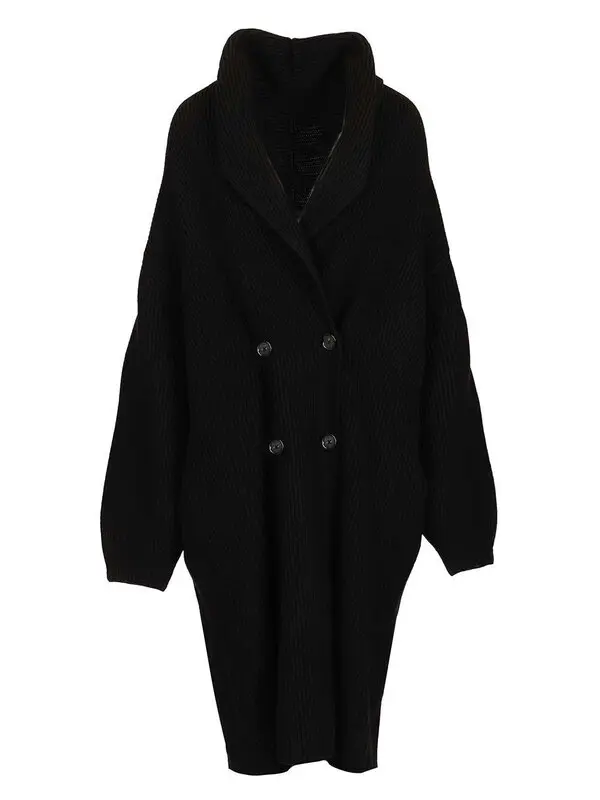 TOTEME Long Double-breasted Ribbed Wool Cardigan - Black
