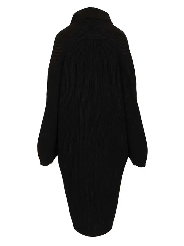 TOTEME Long Double-breasted Ribbed Wool Cardigan - Black