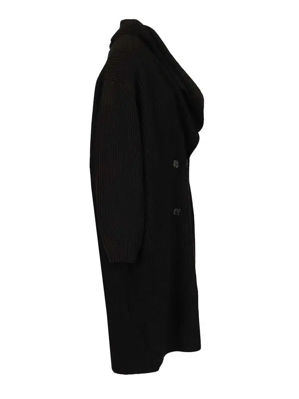 TOTEME Long Double-breasted Ribbed Wool Cardigan - Black