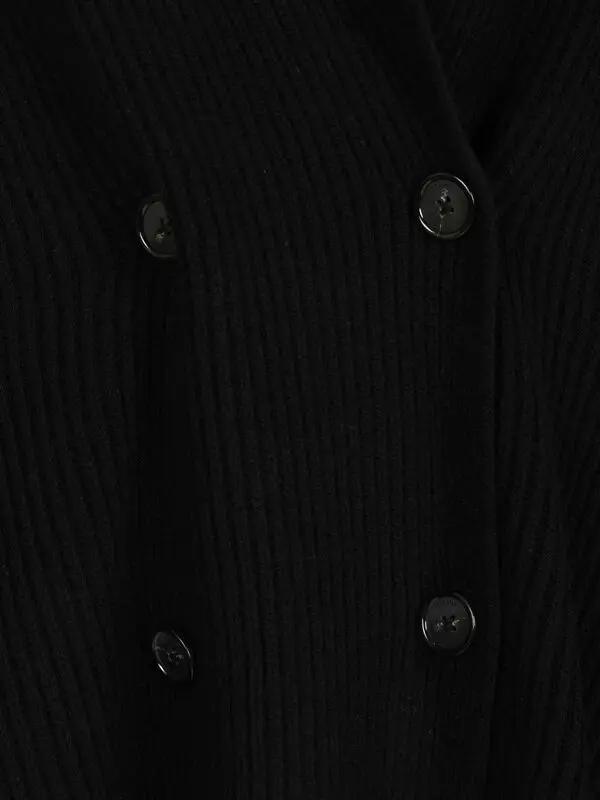 TOTEME Long Double-breasted Ribbed Wool Cardigan - Black