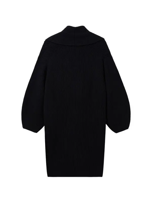 TOTEME Long Double-breasted Ribbed Wool Cardigan - Black