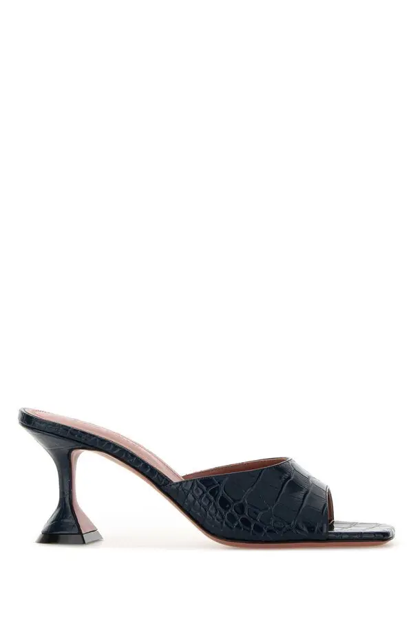 Amina Muaddi Navy Leather Lupita Mules