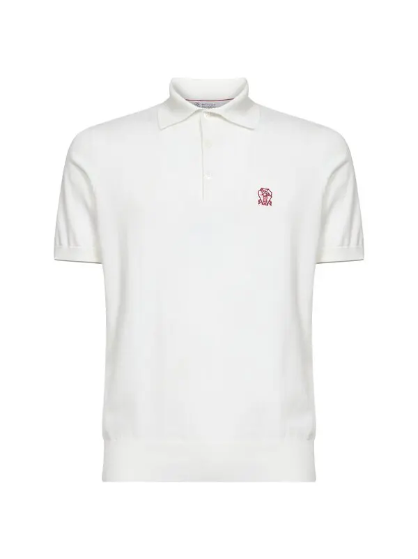 Brunello Cucinelli White Lightweight Cotton Knit Logo Polo Shirt - Multicolor