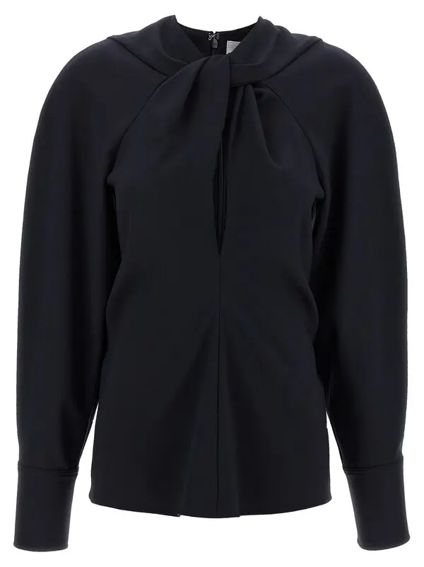 Victoria Beckham Twist Detail Wool Crêpe Blouse - Blue