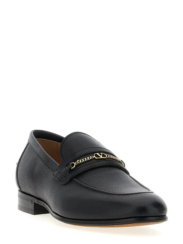 Valentino Garavani Vlogo Signature Goat Leather Loafers With Chain Detail