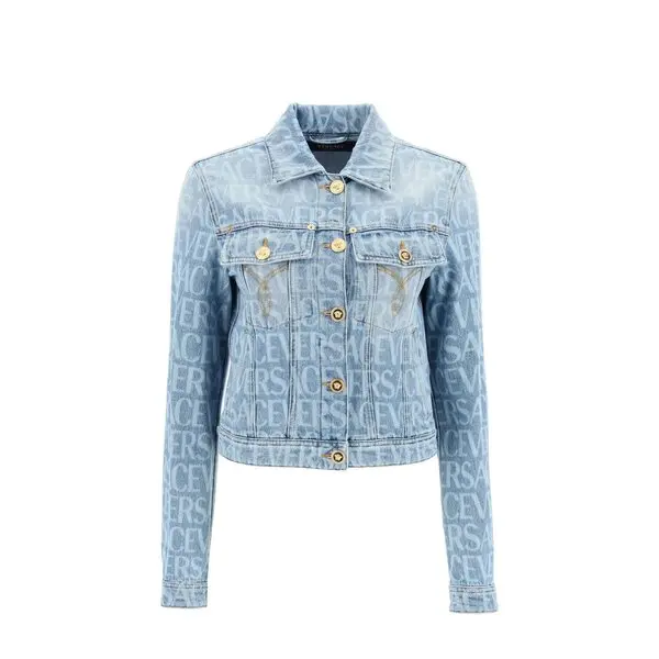 Versace Logo Print Denim Jacket - Blue