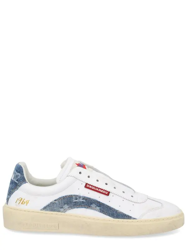Dsquared2 Rider Sneakers White Leather And Denim - Multicolor