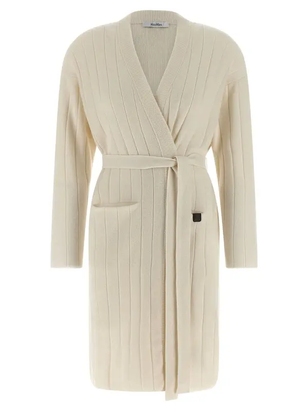 Max Mara Giusto Ribbed Cashmere Belted Cardigan - White