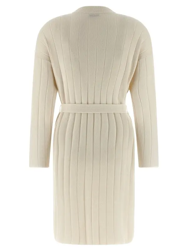 Max Mara Giusto Ribbed Cashmere Belted Cardigan - White