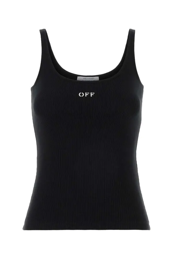 Off-White Stretch Cotton Ribbed Tank Top - Black