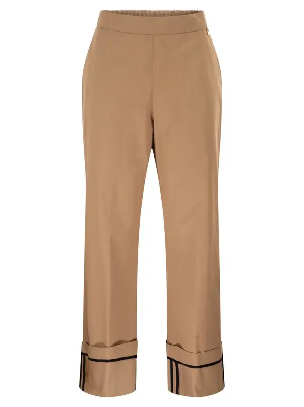 Herno Cotton Trousers With Maxi Turn-up And Contrast Piping - Brown