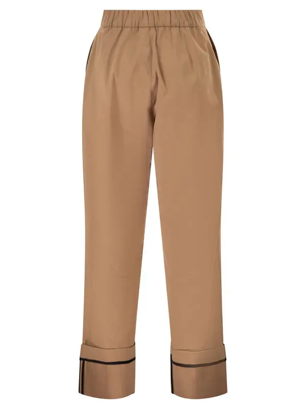 Herno Cotton Trousers With Maxi Turn-up And Contrast Piping - Brown