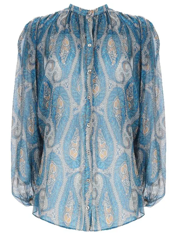 Etro Paisley Print Silk Shirt - Blue