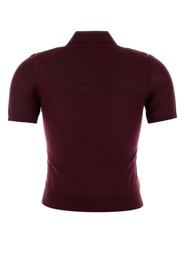 Miu Miu Burgundy Argyle Knit Polo Shirt
