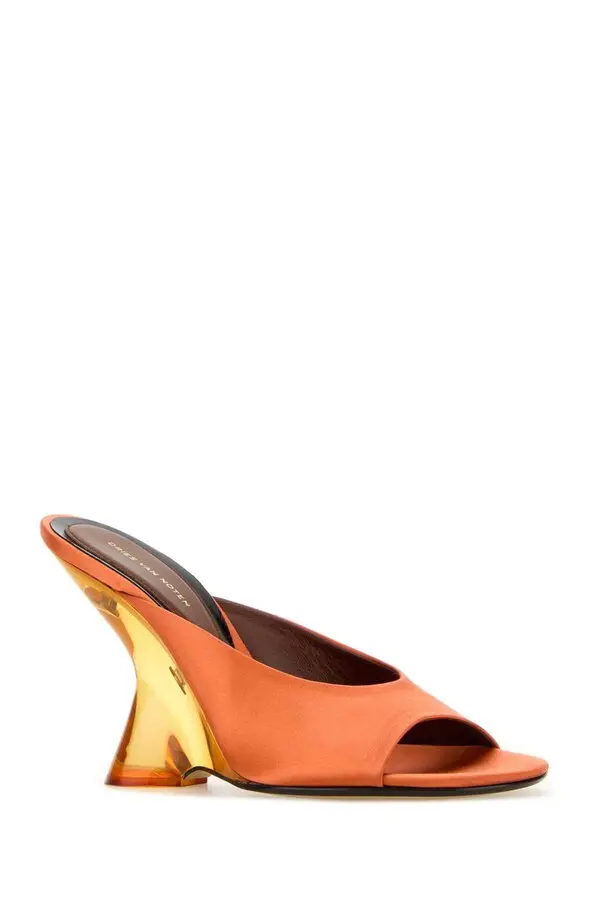 Dries Van Noten Satin Mules With Sculptural Heel