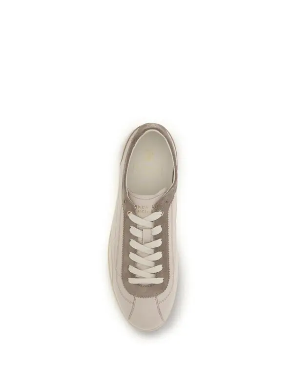 Brunello Cucinelli Leather And Suede Slim Sole Sneakers - Cream