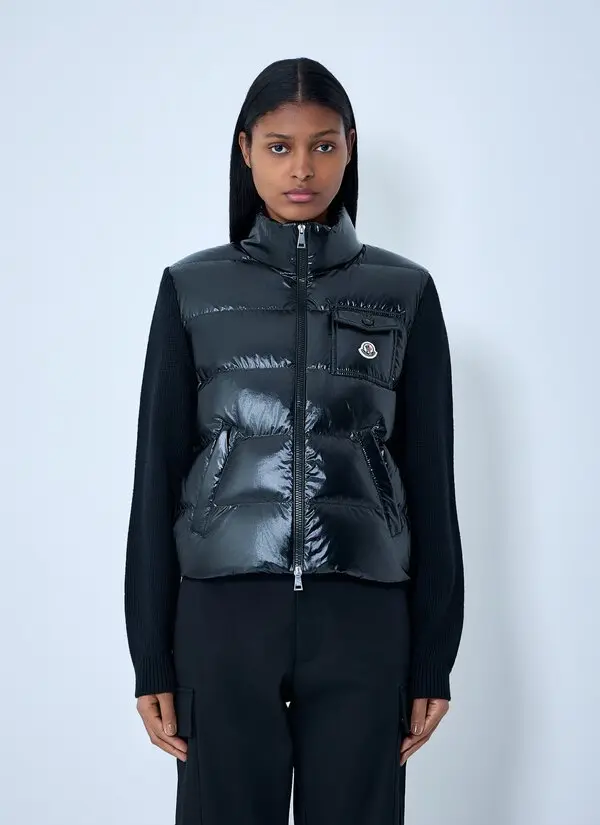 Moncler Quilted Down Gilet With Knit Sleeves
