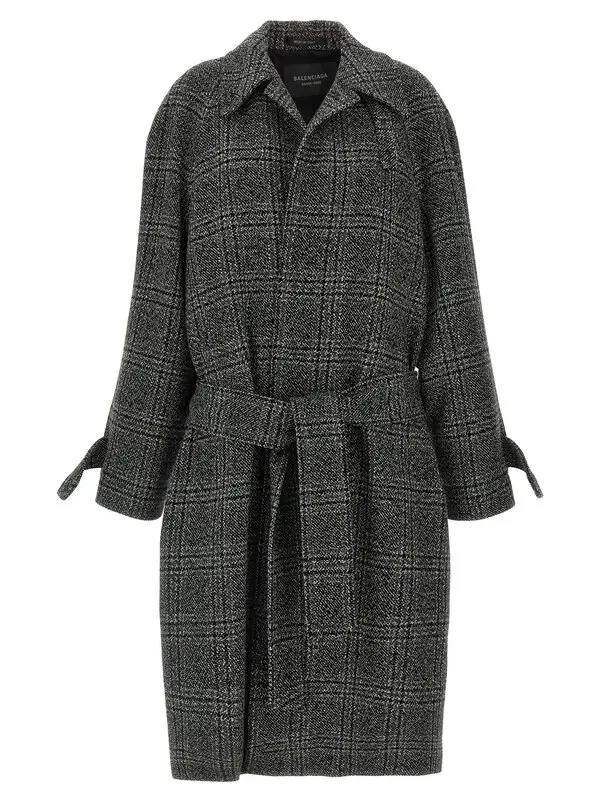 Balenciaga Vintage Wool Check Coat - Black