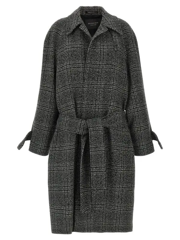 Balenciaga Vintage Wool Check Coat - Black
