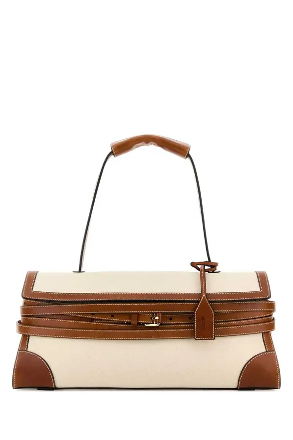 Moschino Canvas Shoulder Bag With Golden Metal Finishing - Brown