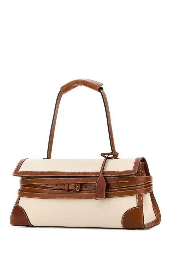 Moschino Canvas Shoulder Bag With Golden Metal Finishing - Brown