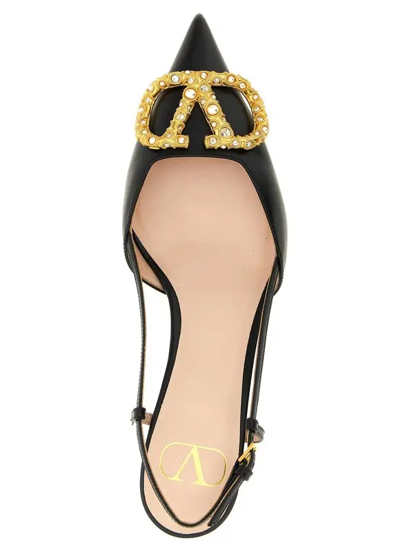 Valentino Garavani Slingback Vlogo Signature Embellished Heels - Black