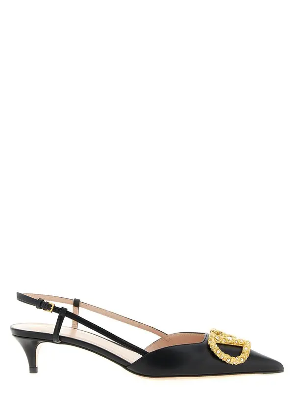 Valentino Garavani Slingback Vlogo Signature Embellished Heels - Black
