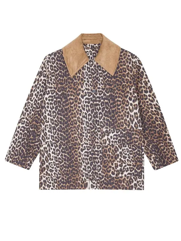 GANNI Leopard Print Midi Jacket - Multicolor