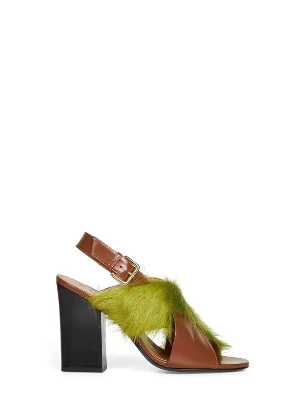 Marni Leather And Long Hair Calfskin Sandals - Multicolor