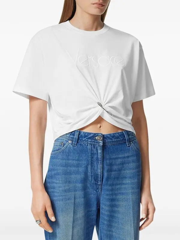 Versace Logo Embroidered T-shirt - Multicolor