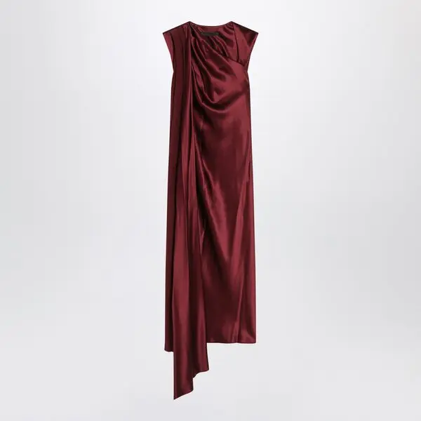 Max Mara Silk Satin Dress With Cape Detail - Red