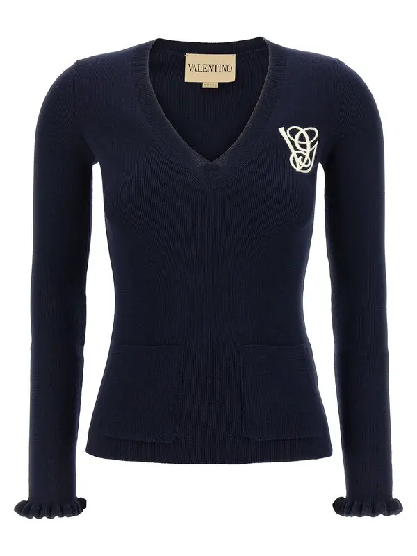 Valentino Garavani Embroidered V-neck Long Sleeve Sweater