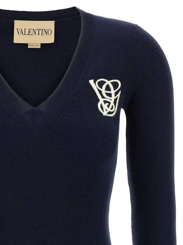 Valentino Garavani Embroidered V-neck Long Sleeve Sweater