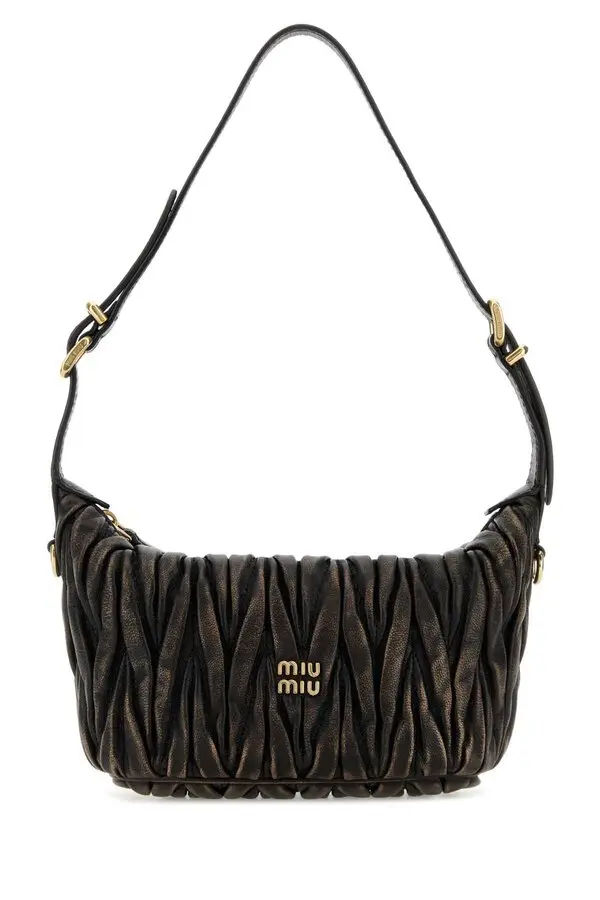 Miu Miu Leather Handbag With Golden Metal Finishing - Brown