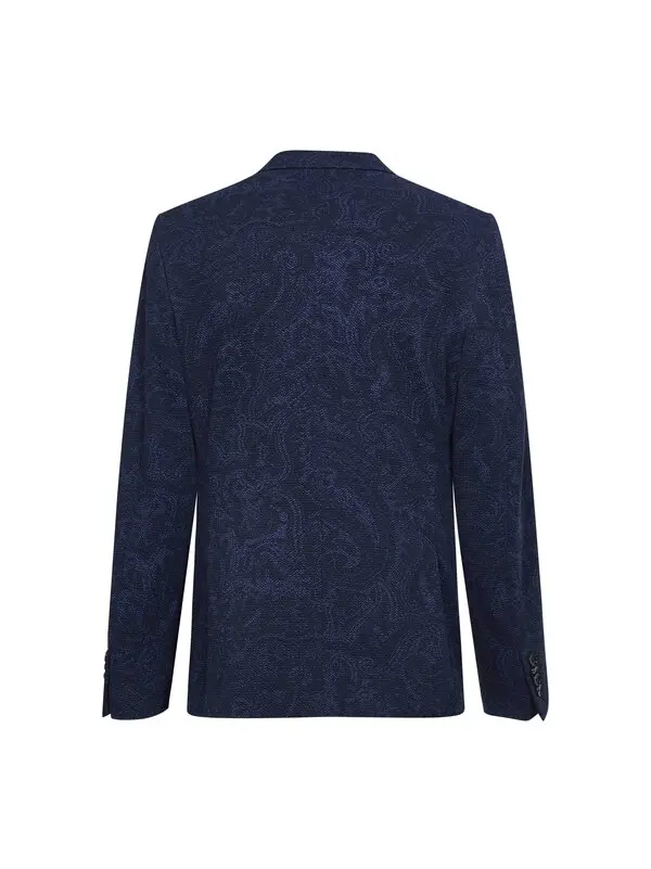 Etro Blue Paisley-pattern Seersucker Jersey Single-breasted Jacket