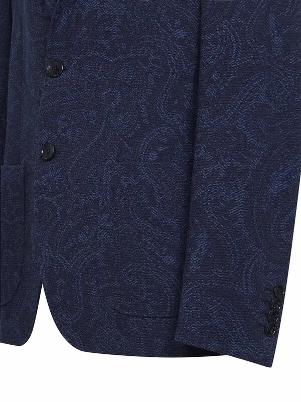Etro Blue Paisley-pattern Seersucker Jersey Single-breasted Jacket