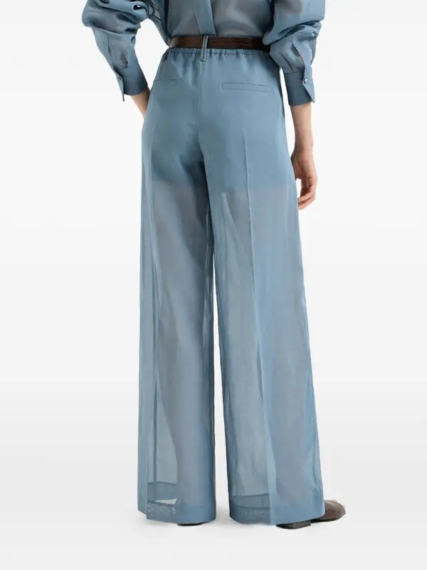 Brunello Cucinelli Cotton Organza Sartorial Wide Leg Trousers - Multicolor