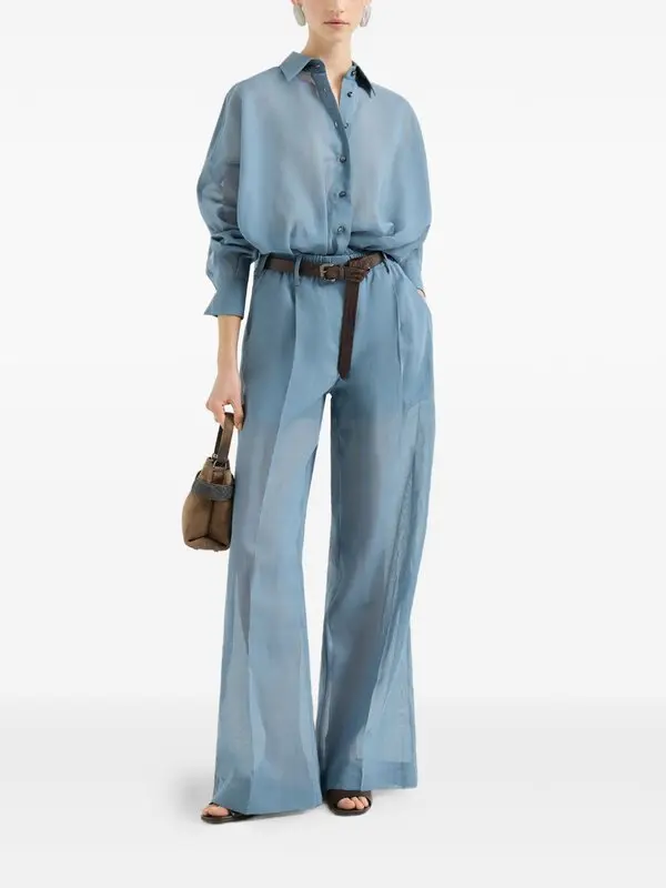 Brunello Cucinelli Cotton Organza Sartorial Wide Leg Trousers - Multicolor