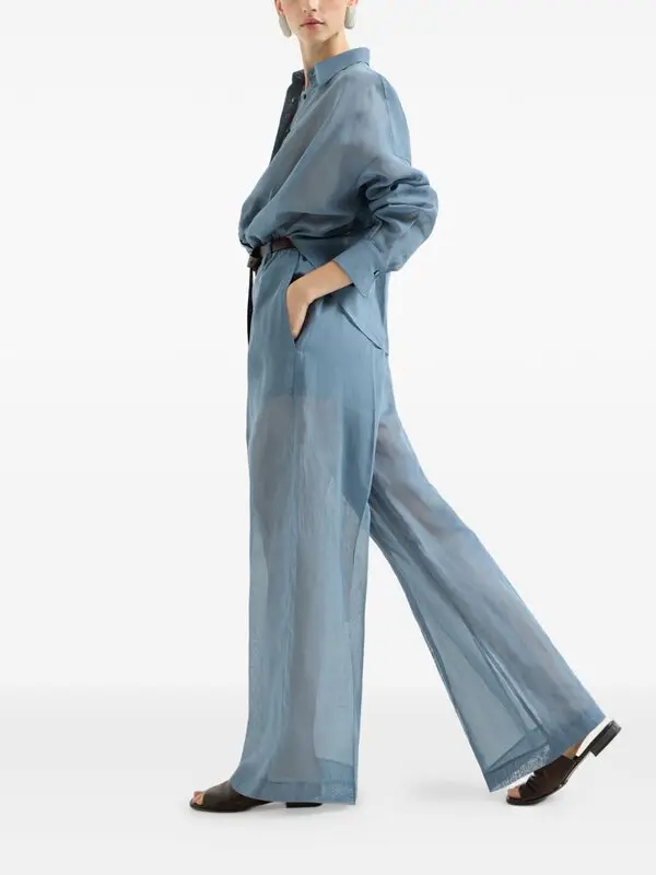 Brunello Cucinelli Cotton Organza Sartorial Wide Leg Trousers - Multicolor