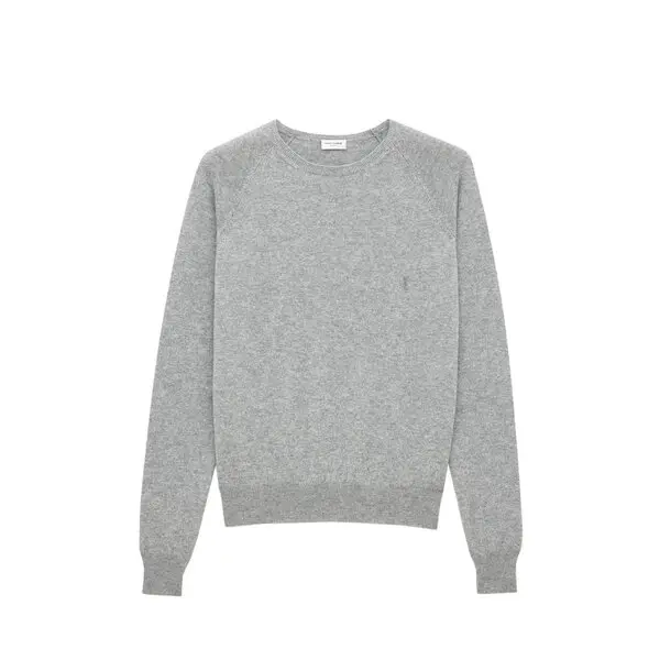 Saint Laurent Cassandre Cashmere Crew Neck Sweater - Gray